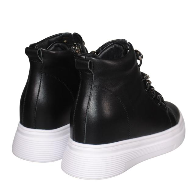 【靴のHOSHIKAWA】  『de ocho A de ocho 6239-15』 デオチョアデオチョ ハイカットスニーカー 22cm〜24.5cm レディース ブラック インヒール ショートブーツ 内側ファスナー 厚底 秋冬