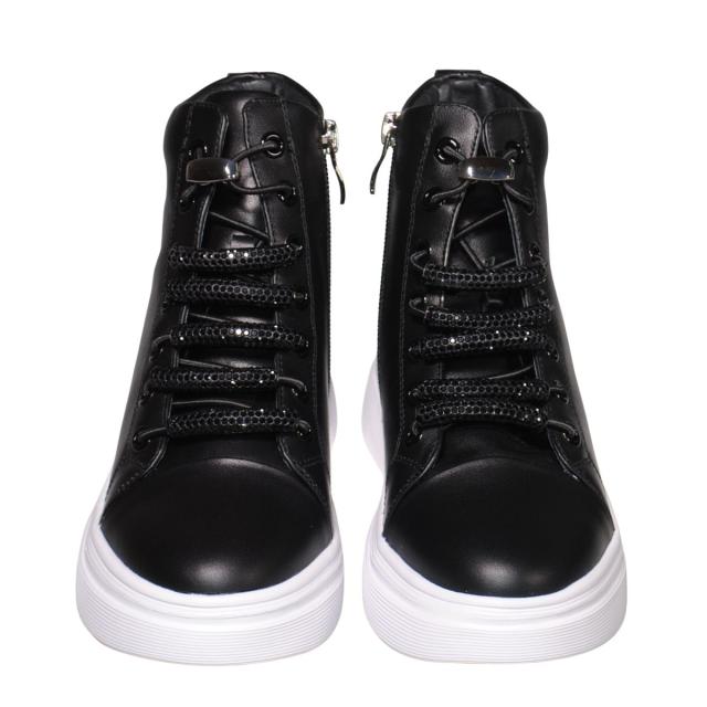 【靴のHOSHIKAWA】  『de ocho A de ocho 6239-15』 デオチョアデオチョ ハイカットスニーカー 22cm〜24.5cm レディース ブラック インヒール ショートブーツ 内側ファスナー 厚底 秋冬