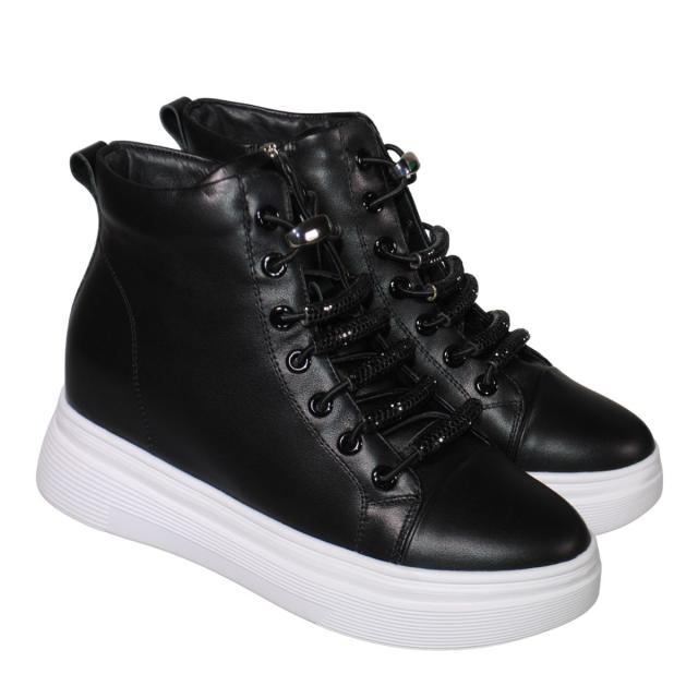 【靴のHOSHIKAWA】  『de ocho A de ocho 6239-15』 デオチョアデオチョ ハイカットスニーカー 22cm〜24.5cm レディース ブラック インヒール ショートブーツ 内側ファスナー 厚底 秋冬