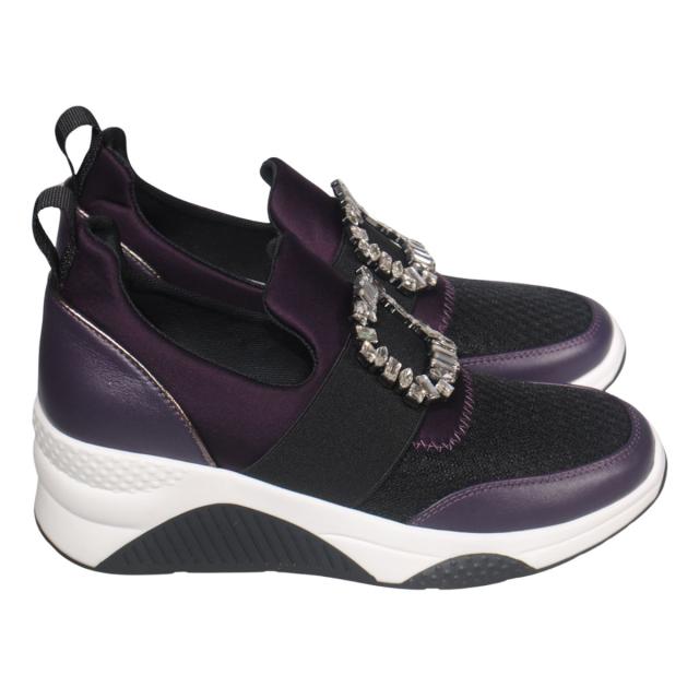 【靴のHOSHIKAWA】  『de ocho A de ocho 7839-2』 デオーチョアデオーチョ 厚底スニーカー 22cm〜24.5cm レディース パープル メッシュ ストレッチ 厚底 春夏 本革