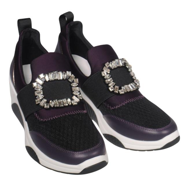 【靴のHOSHIKAWA】  『de ocho A de ocho 7839-2』 デオーチョアデオーチョ 厚底スニーカー 22cm〜24.5cm レディース パープル メッシュ ストレッチ 厚底 春夏 本革