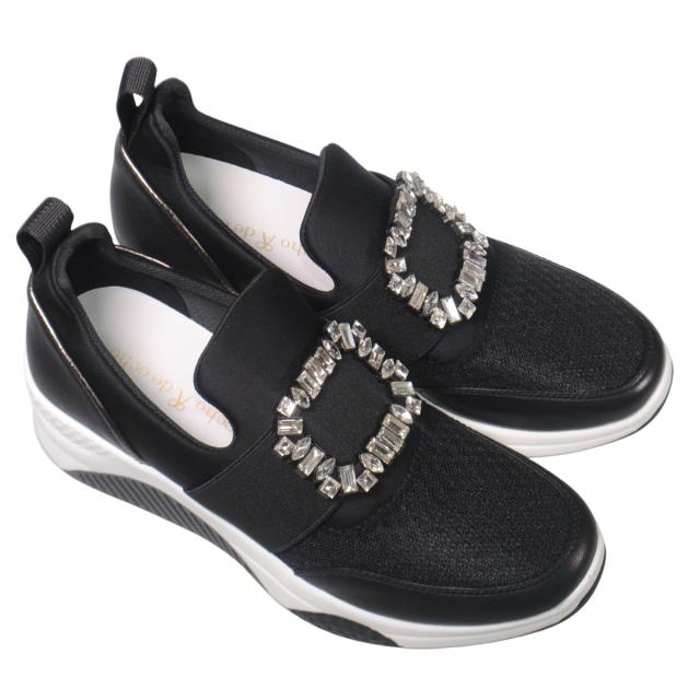 【靴のHOSHIKAWA】  『de ocho A de ocho 7839-2』 デオーチョアデオーチョ 厚底スニーカー 22cm〜24.5cm レディース ブラック メッシュ ストレッチ 厚底 春夏 本革