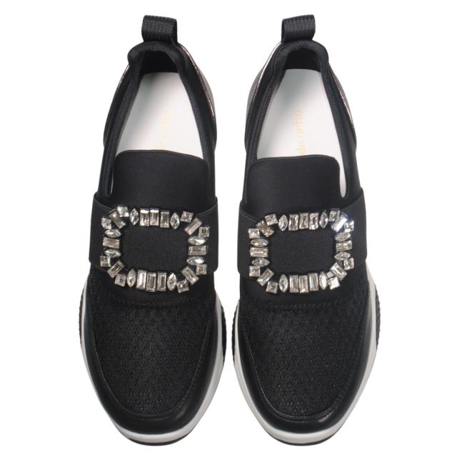 【靴のHOSHIKAWA】  『de ocho A de ocho 7839-2』 デオーチョアデオーチョ 厚底スニーカー 22cm〜24.5cm レディース ブラック メッシュ ストレッチ 厚底 春夏 本革