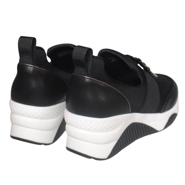 【靴のHOSHIKAWA】  『de ocho A de ocho 7839-2』 デオーチョアデオーチョ 厚底スニーカー 22cm〜24.5cm レディース ブラック メッシュ ストレッチ 厚底 春夏 本革