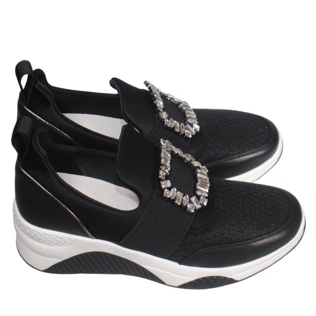 【靴のHOSHIKAWA】  『de ocho A de ocho 7839-2』 デオーチョアデオーチョ 厚底スニーカー 22cm〜24.5cm レディース ブラック メッシュ ストレッチ 厚底 春夏 本革