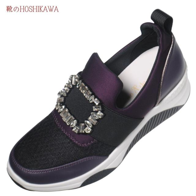 【靴のHOSHIKAWA】  『de ocho A de ocho 7839-2』 デオーチョアデオーチョ 厚底スニーカー 22cm〜24.5cm レディース パープル メッシュ ストレッチ 厚底 春夏 本革
