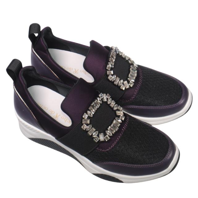 【靴のHOSHIKAWA】  『de ocho A de ocho 7839-2』 デオーチョアデオーチョ 厚底スニーカー 22cm〜24.5cm レディース パープル メッシュ ストレッチ 厚底 春夏 本革