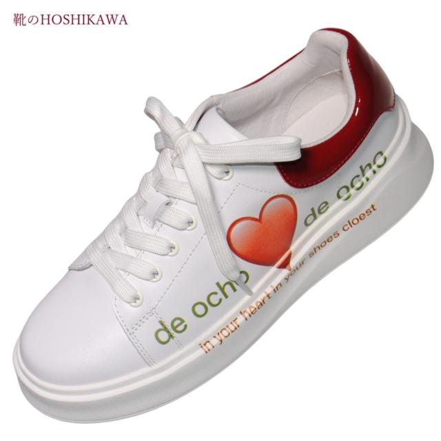【靴のHOSHIKAWA】  『de ocho A de ocho A818-10』 デオチョアデオチョ レザースニーカー 22cm〜25cm レディース レースアップローカット レッド 天然皮革
