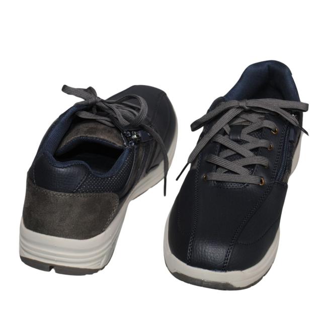 【靴のHOSHIKAWA】  『GAINER 0140』 24.5cm〜28cm メンズ スニーカー サイドファスナー ネイビー コンフォート 吸湿 速乾 抗菌防臭加工 合成皮革 衝撃吸収 幅広