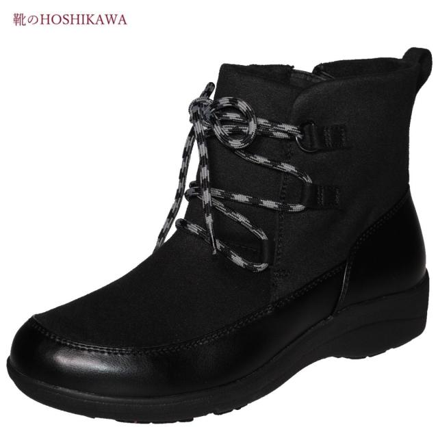 【靴のHOSHIKAWA】  『EVE FGL095』 22cm〜25cm EEEE ショートブーツ Nブラック レインブーツ 発熱クッション 防水設計 防滑 マジックテープ 秋冬