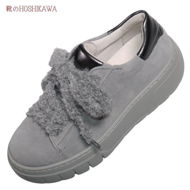 【靴のHOSHIKAWA】  『Gabor 73222』 ガボール レディース 厚底スニーカー 22cm〜25.5cm グレー スロバキア製 マニッシュ レースアップ 天然皮革 厚底 秋冬