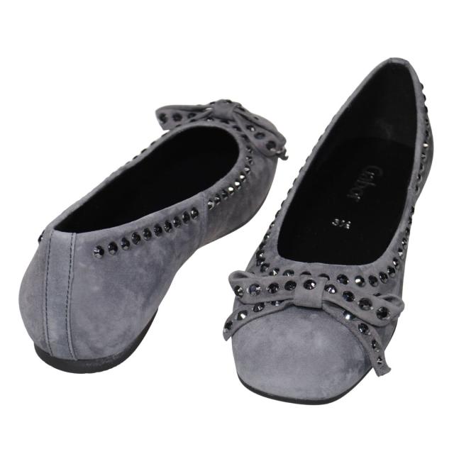 【靴のHOSHIKAWA】  『Gabor 74143』 ガボール パンプス 22cm〜24.5cm レディース グレー スロバキア製 フラット底 スウェード スクエアトゥ 秋冬