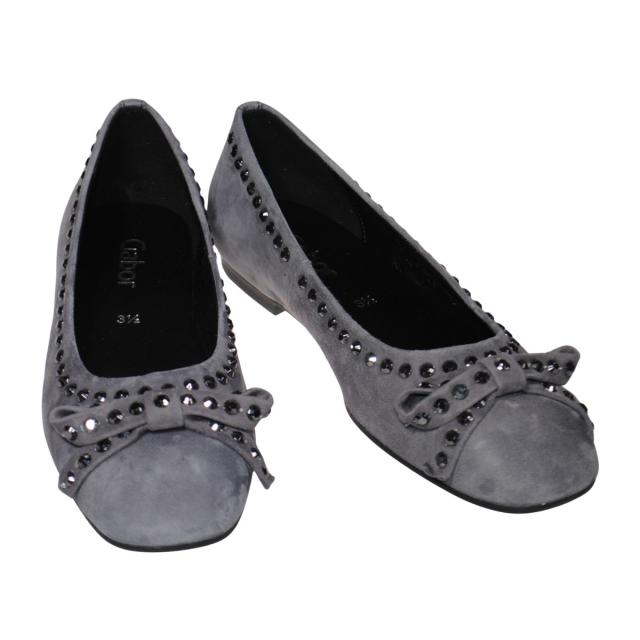 【靴のHOSHIKAWA】  『Gabor 74143』 ガボール パンプス 22cm〜24.5cm レディース グレー スロバキア製 フラット底 スウェード スクエアトゥ 秋冬