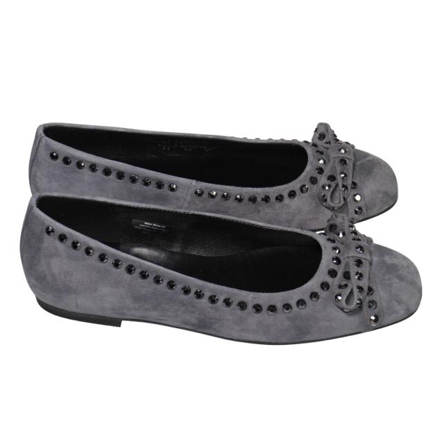 【靴のHOSHIKAWA】  『Gabor 74143』 ガボール パンプス 22cm〜24.5cm レディース グレー スロバキア製 フラット底 スウェード スクエアトゥ 秋冬