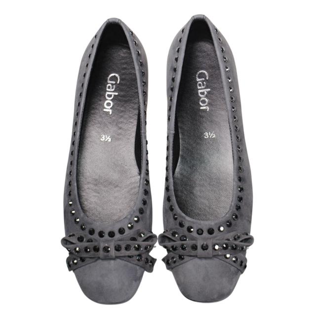 【靴のHOSHIKAWA】  『Gabor 74143』 ガボール パンプス 22cm〜24.5cm レディース グレー スロバキア製 フラット底 スウェード スクエアトゥ 秋冬