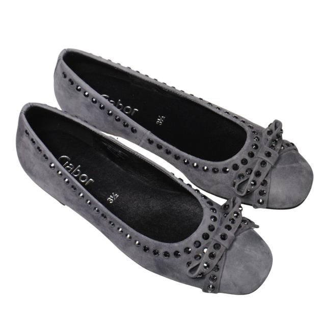 【靴のHOSHIKAWA】  『Gabor 74143』 ガボール パンプス 22cm〜24.5cm レディース グレー スロバキア製 フラット底 スウェード スクエアトゥ 秋冬