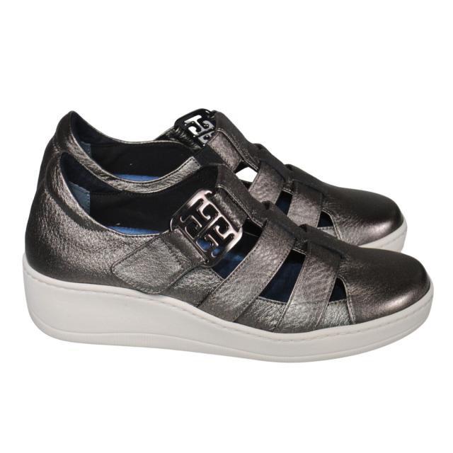 【靴のHOSHIKAWA】  『hatchi 2580』 ハッチ レザースニーカー 21.5cm〜24.5cm EEEE サンダルシューズ ベルクロ レディース Dシルバー 本革 国産 春夏