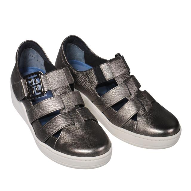 【靴のHOSHIKAWA】  『hatchi 2580』 ハッチ レザースニーカー 21.5cm〜24.5cm EEEE サンダルシューズ ベルクロ レディース Dシルバー 本革 国産 春夏