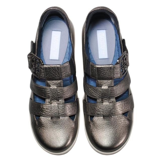 【靴のHOSHIKAWA】  『hatchi 2580』 ハッチ レザースニーカー 21.5cm〜24.5cm EEEE サンダルシューズ ベルクロ レディース Dシルバー 本革 国産 春夏