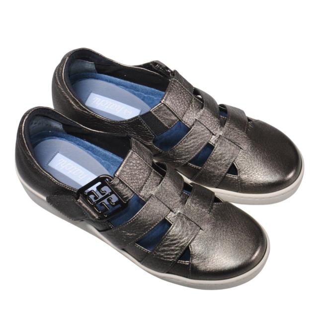 【靴のHOSHIKAWA】  『hatchi 2580』 ハッチ レザースニーカー 21.5cm〜24.5cm EEEE サンダルシューズ ベルクロ レディース Dシルバー 本革 国産 春夏