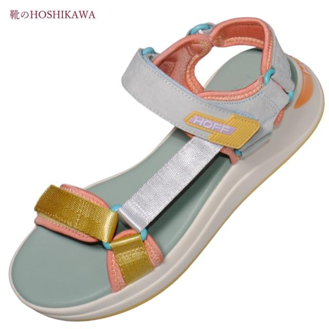 【靴のHOSHIKAWA】  『HOFF 12408002』 ホフ レザーサンダル 23cm〜26cm 幅広 ブルー レディース マジックテープ 天然皮革