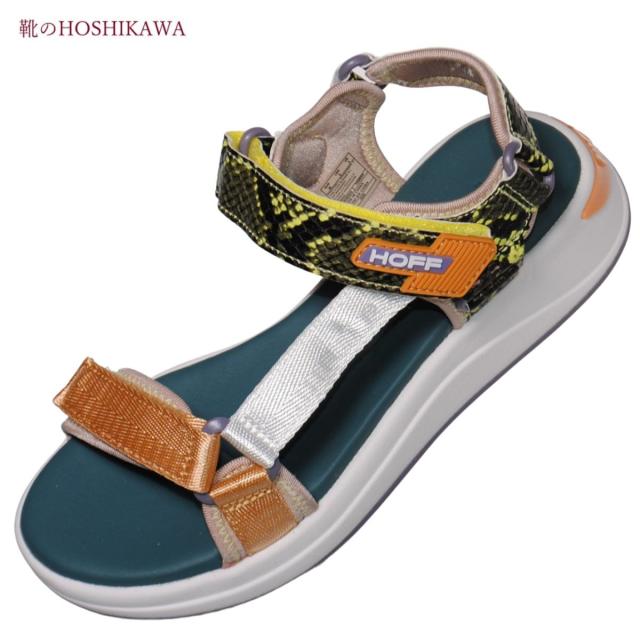 【靴のHOSHIKAWA】  『HOFF 12408004』 ホフ レザーサンダル 23cm〜26cm 幅広 グリーン レディース マジックテープ 天然皮革