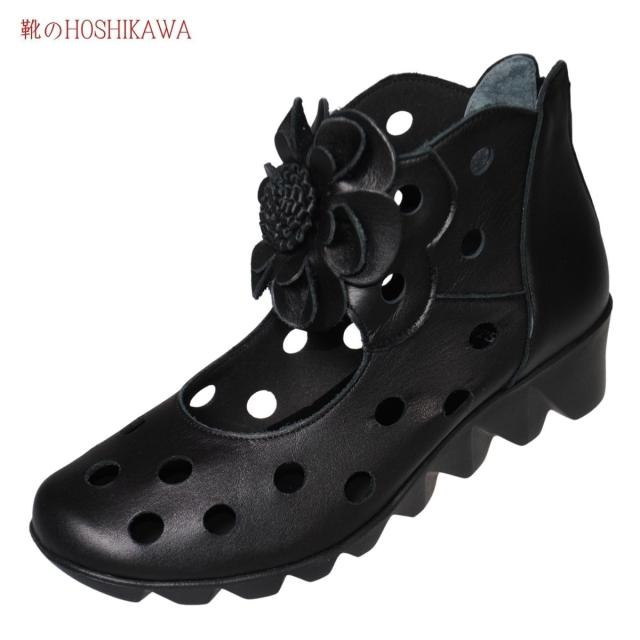 【靴のHOSHIKAWA】  『Monet 1250』 サマーブーツ モネ 22cm〜24.5cm EEE レディース ブラック カジュアル ショート丈 日本製 本革 春夏