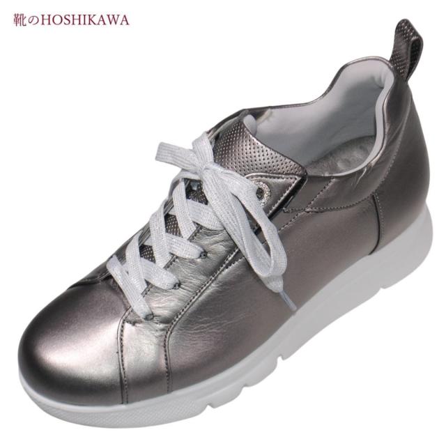 【靴のHOSHIKAWA】  『Monet 243403』 MONET レザースニーカー 21.5cm〜25cm EEEE レディース エタン レースアップ 軽量 日本製 本革 厚底