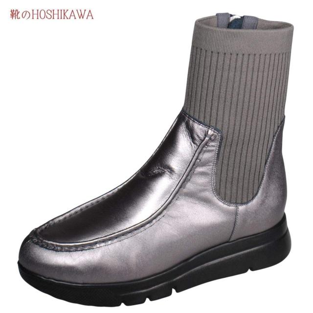【靴のHOSHIKAWA】  『Monet 244400』 モネ ミドルブーツ 21.5cm〜25cm EEEE レディース エタン カジュアル 内側ファスナー 日本製 本革 ニット 秋冬