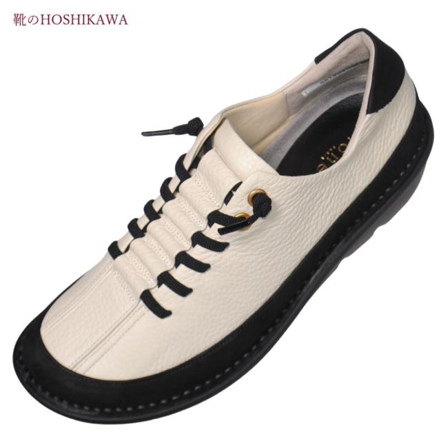【靴のHOSHIKAWA】  『MONET 881404』 モネ レザーシューズ 21.5cm〜24.5cm EEEE オフシロ/C レディース ラバーレース スリッポン 本革 国産 幅広 春夏