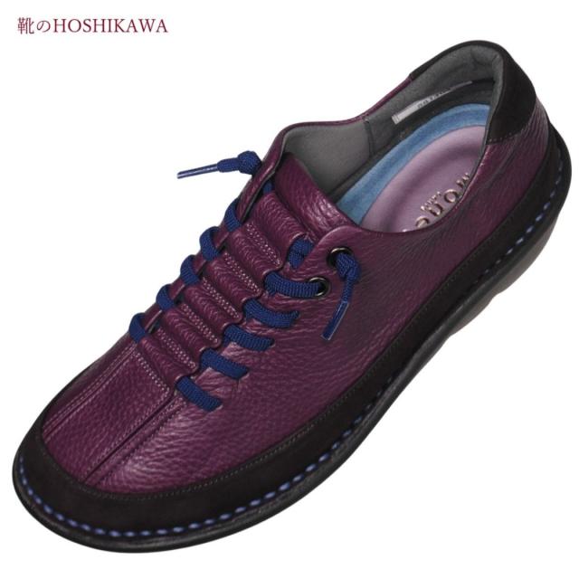 【靴のHOSHIKAWA】  『MONET 881404』 モネ レザーシューズ 21.5cm〜24.5cm EEEE パープル/C レディース ラバーレース スリッポン 本革 国産 幅広 春夏