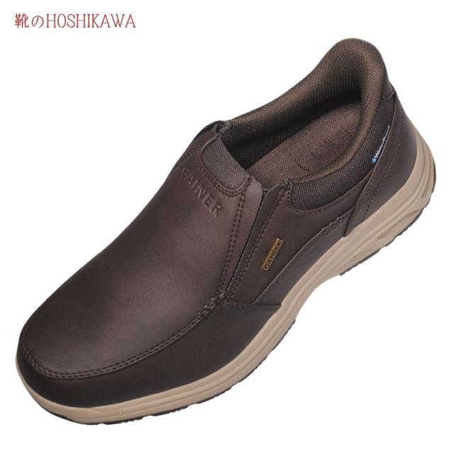 【靴のHOSHIKAWA】  『GAINER GN0154』 24cm〜28cm EEEE スニーカー スリッポン ダークブラウン コンフォート 防水 抗菌防臭加工 合成皮革 衝撃吸収 幅広