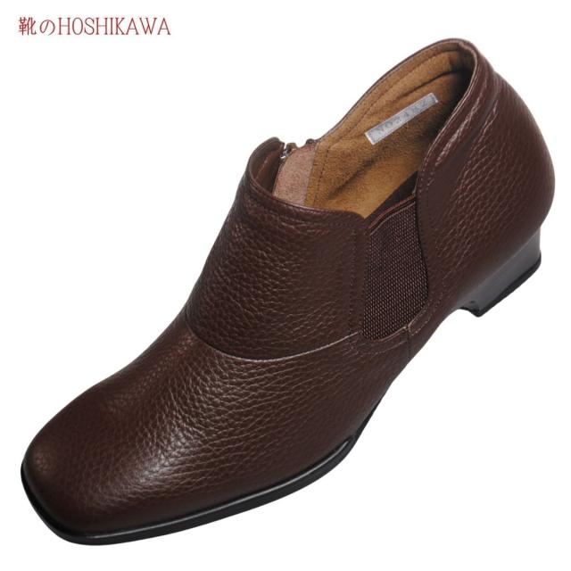 【靴のHOSHIKAWA】  『A-OK 2482』 エーオーケー ブーティー 21.5cm〜24.5cm EEE チョコ レディース ローヒール ショート丈 サイドファスナー 国産 幅広 秋冬