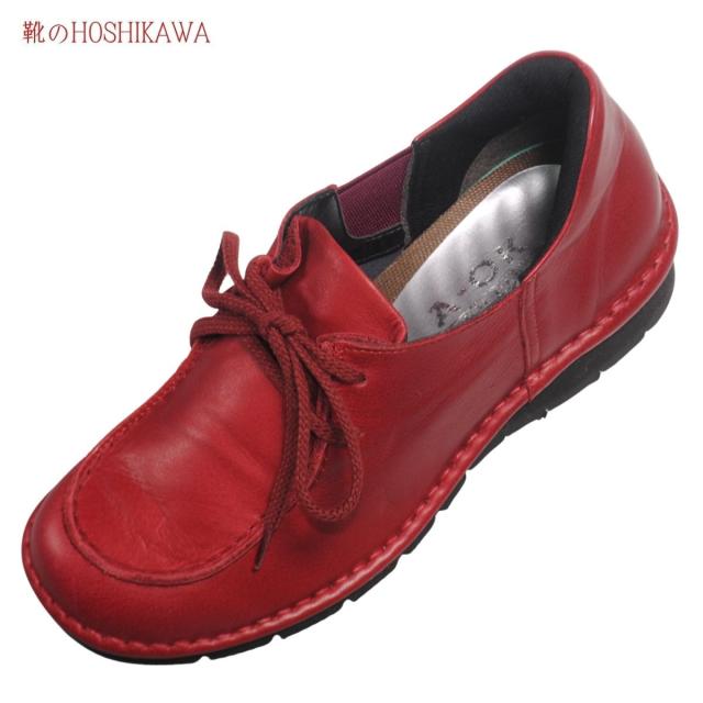 【靴のHOSHIKAWA】  『A-OK 320』 エーオーケー ブーティー 22cm〜24.5cm EEEE ワイン カジュアル レディース ワラビー風 レースアップ 幅が広い 牛革 国産