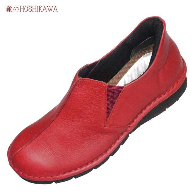 【靴のHOSHIKAWA】  『A-OK 3500』 エーオーケー ブーティー 22cm〜24.5cm EEEE アカ レディース スリッポン サイドゴア 牛革 幅広 日本製 秋冬