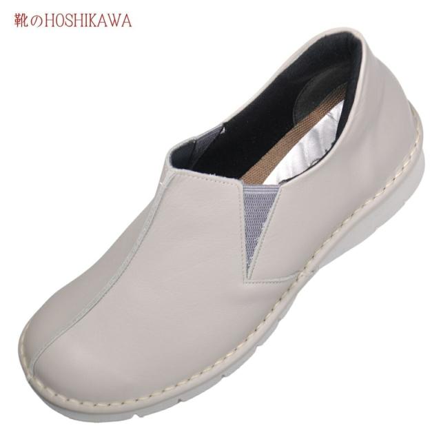 【靴のHOSHIKAWA】  『A-OK 3500』 エーオーケー ブーティー 22cm〜24.5cm EEEE ライトグレー レディース スリッポン サイドゴア 牛革 幅広 日本製 秋冬