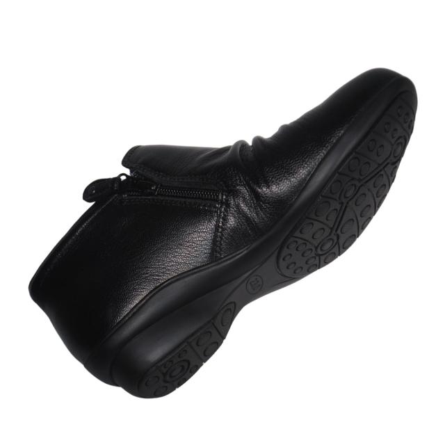 【靴のHOSHIKAWA】  『A-OK 3650』 エーオーケー ブーティー 22.5cm〜24.5cm レディース Lブラウン ショート丈 ブーツ 両側ファスナー 牛革 幅広 秋冬