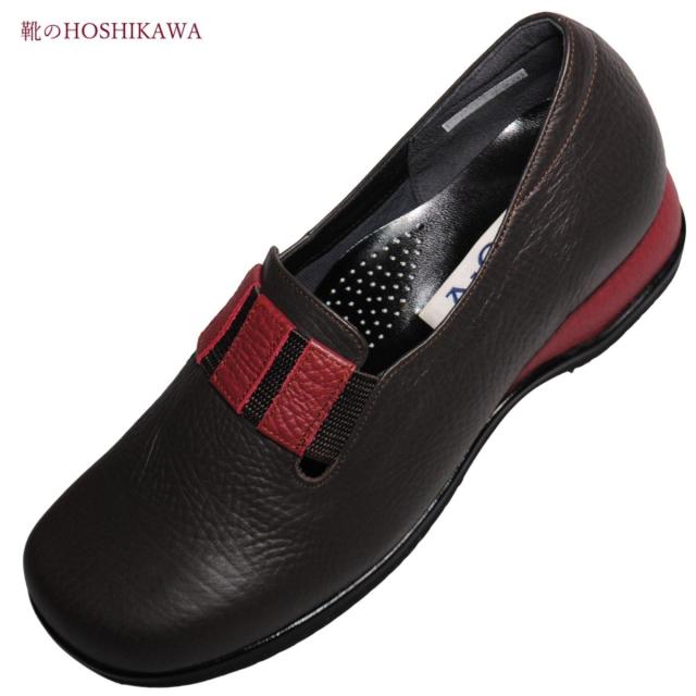 【靴のHOSHIKAWA】  『A-OK 3820』 エーオーケー スリッポン 21.5cm〜24.5cm EEEE ブラウン カジュアル レディース ローヒール 外反母趾対応 牛革 国産