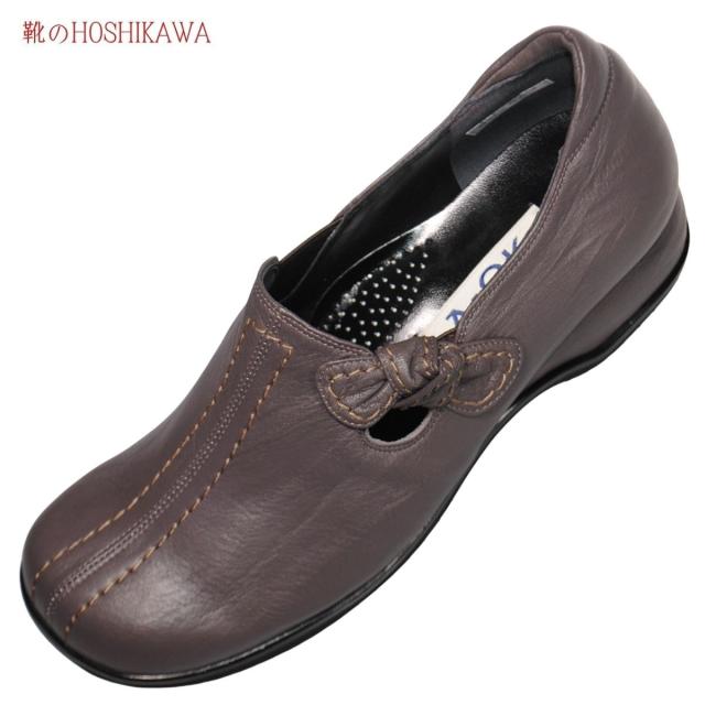 【靴のHOSHIKAWA】  『A-OK 3863』 エーオーケー スリッポン 21.5cm〜25cm EEEE カカオ カジュアル レディース 外反母趾 スクエアトゥ コンフォート 日本製 牛革 防滑