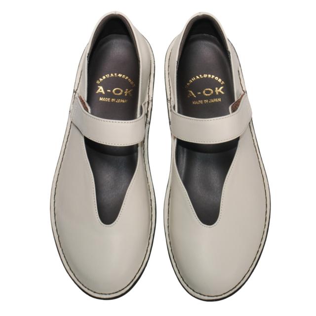 【靴のHOSHIKAWA】  『A-OK INCHOLJE 5029』 エーオーケー パンプス 22cm〜24.5cm レディース アイボリー マジックテープ 低反発クッション 牛革 厚底 日本製
