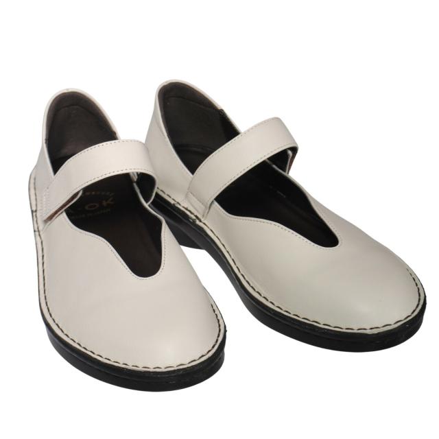 【靴のHOSHIKAWA】  『A-OK INCHOLJE 5029』 エーオーケー パンプス 22cm〜24.5cm レディース アイボリー マジックテープ 低反発クッション 牛革 厚底 日本製
