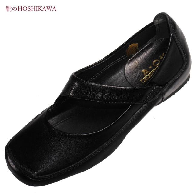 【靴のHOSHIKAWA】  『A-OK 5110』 エーオーケー スリッポン 22cm〜24.5cm レディース ブラック スクエアトゥ インヒール ベルト 本革