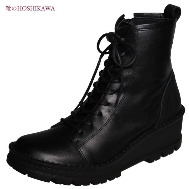 【靴のHOSHIKAWA】  『A-OK 5501』 エーオーケー ショートブーツ 22.5cm〜24.5cm レディース  レースアップ ブラック 牛革 秋冬