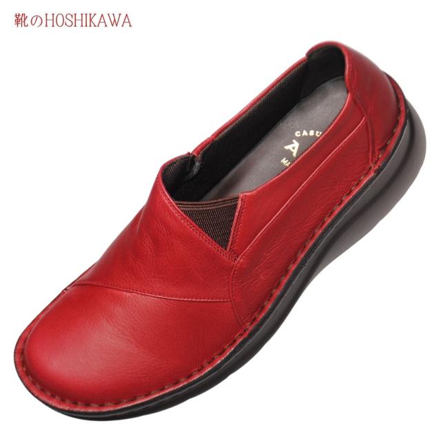 【靴のHOSHIKAWA】  『A-OK 6001』 エーオーケー スリッポン 22cm〜24.5cm レディース ワイン サイドゴア 低反発クッション 牛革 厚底 日本製