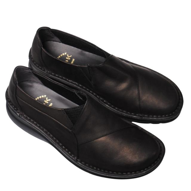 【靴のHOSHIKAWA】  『A-OK 6001』 エーオーケー スリッポン 22cm〜24.5cm レディース ブラック サイドゴア 低反発クッション 牛革 厚底 日本製