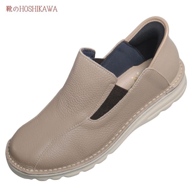 【靴のHOSHIKAWA】  『A-OK 6001D』 エーオーケー ブーティー 22cm〜25cm EEEE グレー カジュアル レディース ショート丈 サイドゴア スリップイン 幅が広い 牛革 国産 秋冬