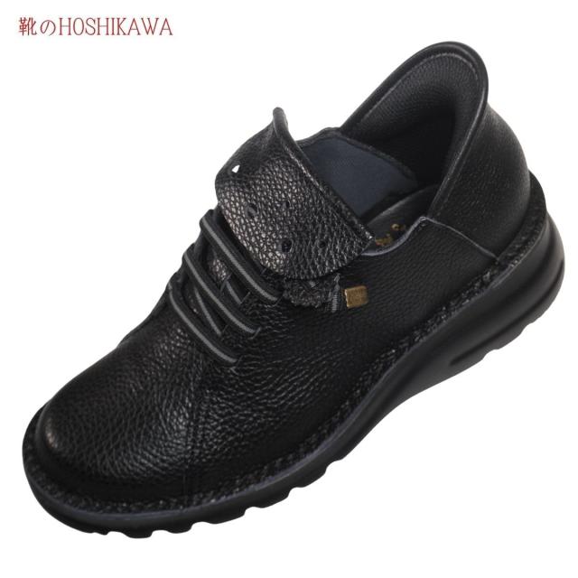 【靴のHOSHIKAWA】  『A-OK 6006』 エーオーケー ブーティー 21.5cm〜24.5cm EEEE ブラック レディース ゴムレース ショート丈 立ったまま履ける 国産 幅広 軽量 秋冬