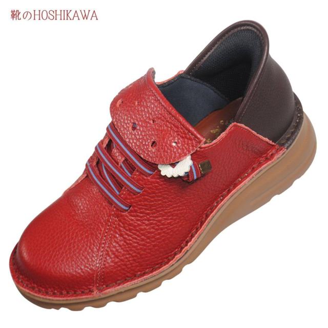 【靴のHOSHIKAWA】  『A-OK 6006』 エーオーケー ブーティー 21.5cm〜24.5cm EEEE レッド/ブラウン レディース ゴムレース ショート丈 立ったまま履ける 国産 幅広 軽量 秋冬