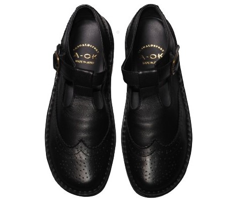 【靴のHOSHIKAWA】  『A-OK INCHOLJE 7068』 エーオーケー レザーシューズ 22cm〜24.5cm レディース スリッポン ブラック ストラップ 厚底 レースアップ 牛革