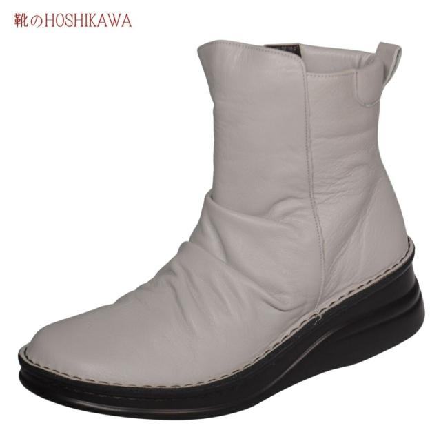 【靴のHOSHIKAWA】  『A-OK 7086』 エーオーケー ミドルブーツ 22cm〜25cm レディース ライトグレー ブーツ サイドファスナー 低反発素材 牛革 厚底 秋冬